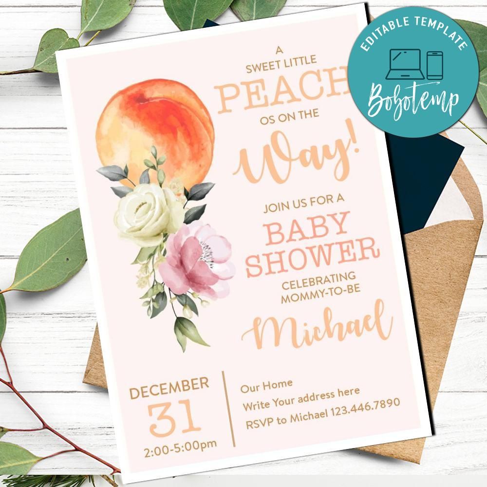 Peach Baby Shower Invitation Printable DIY | Bobotemp
