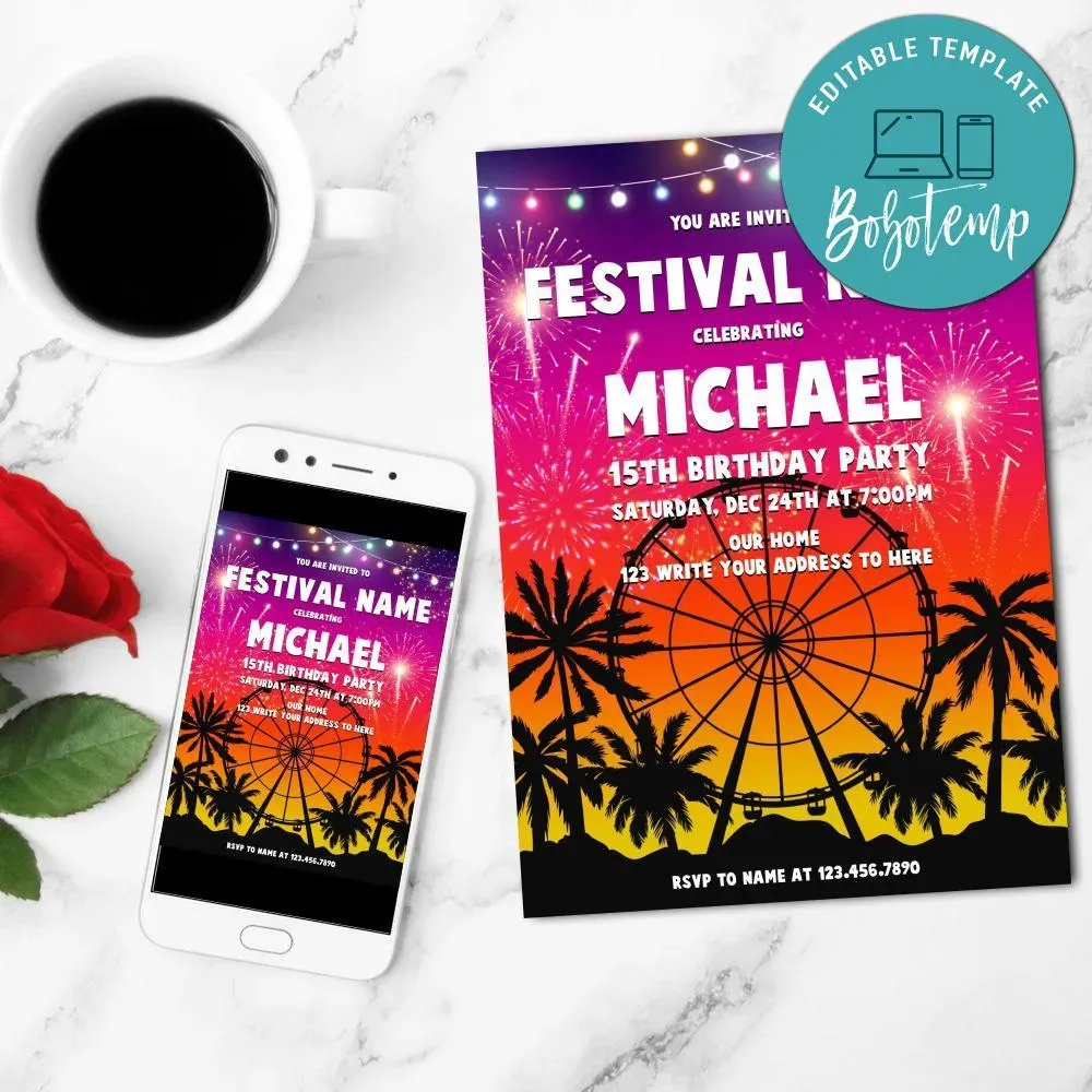 Festival party Invitation Customizable Template DIY | Bobotemp