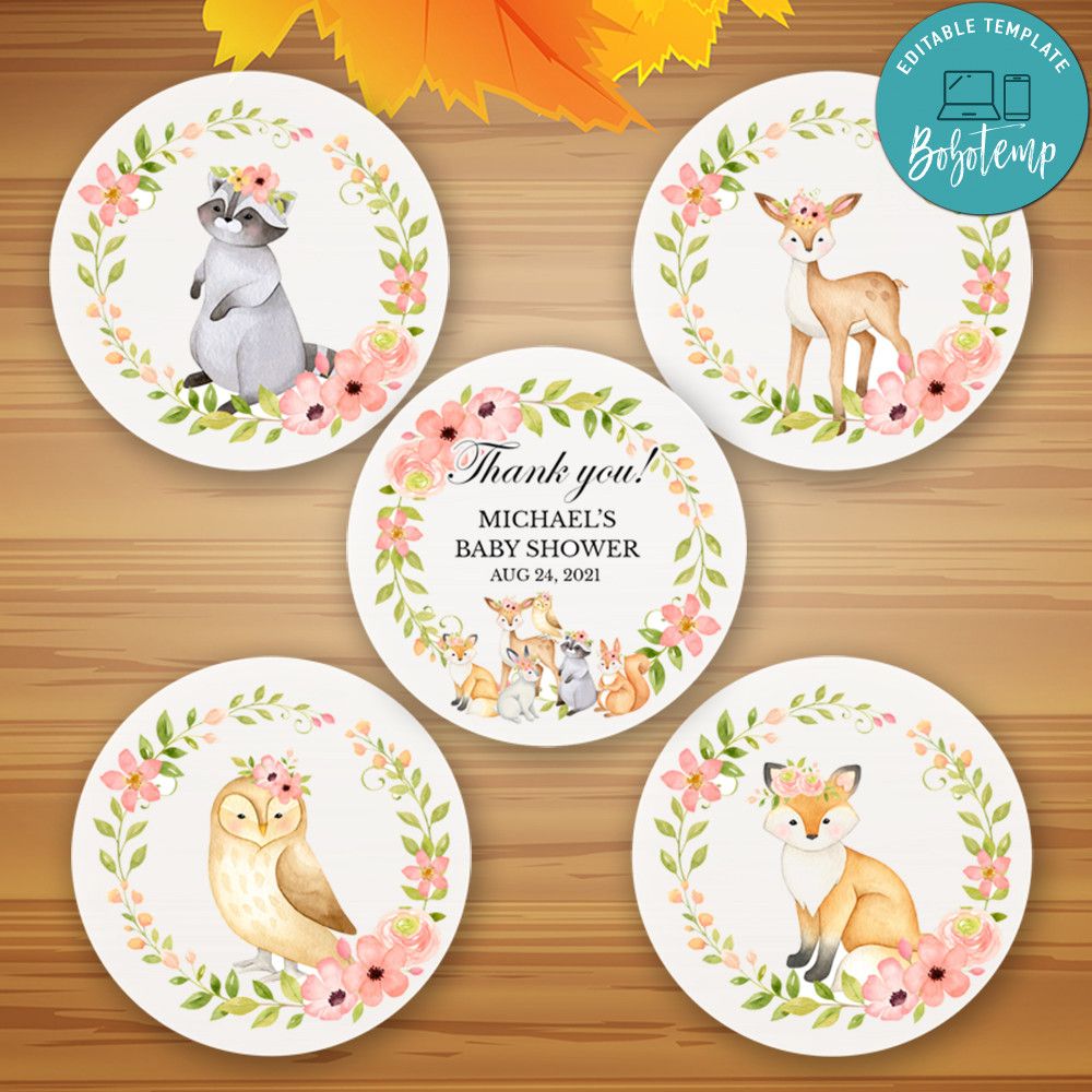 Woodland stickers round Customizable template to print at home | Bobotemp