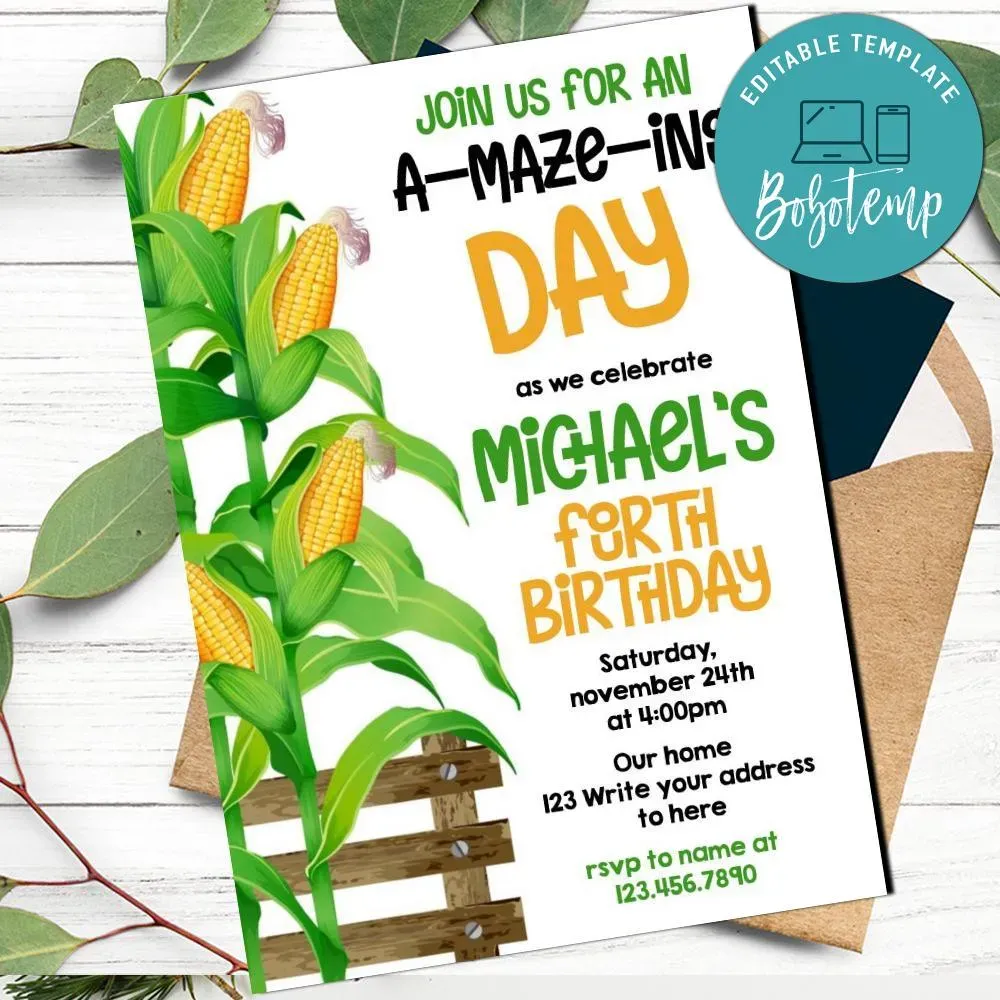 Corn Invitation Customizable Template DIY | Bobotemp