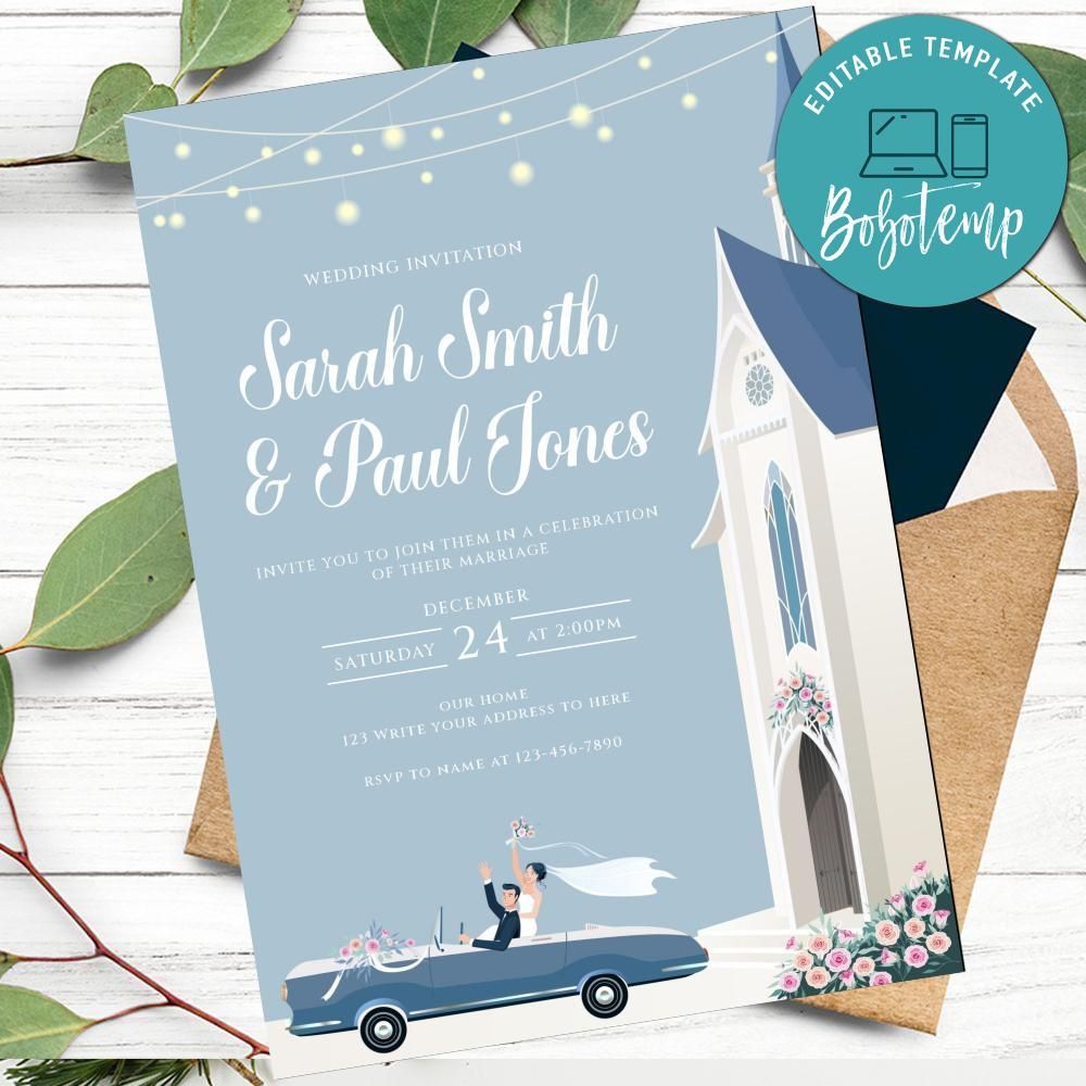 Church Wedding Invitation Customizable Template Instant Download | Bobotemp