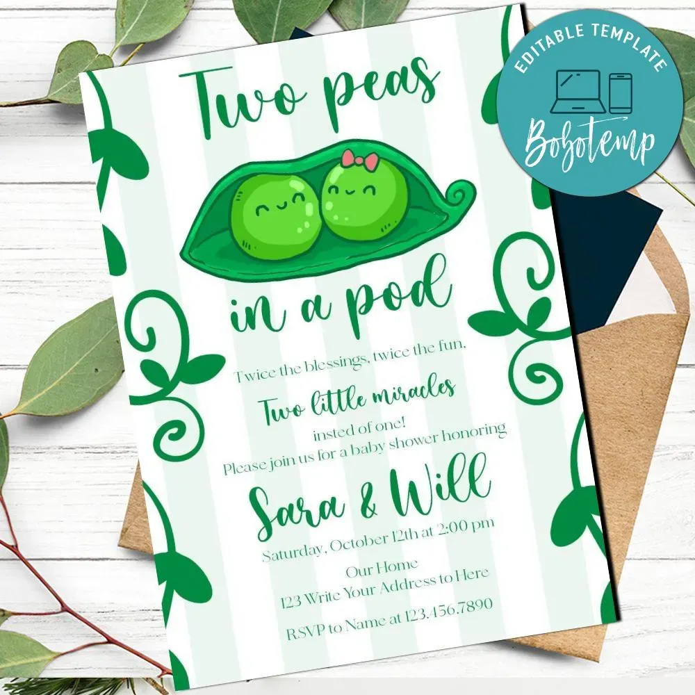 Two peas in a pod Invitation Printable DIY | Bobotemp