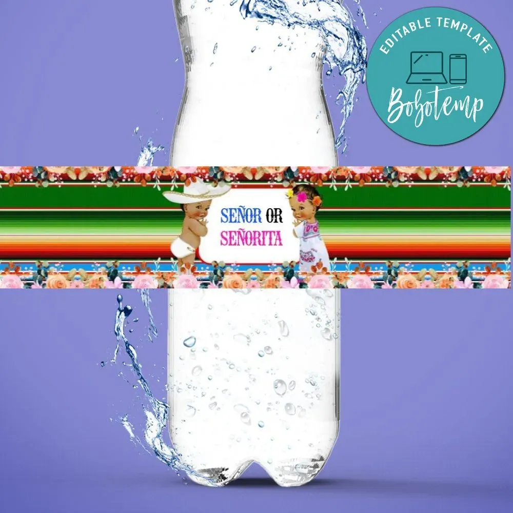Senorita Gender Reveal Water Bottle Label Template | Bobotemp