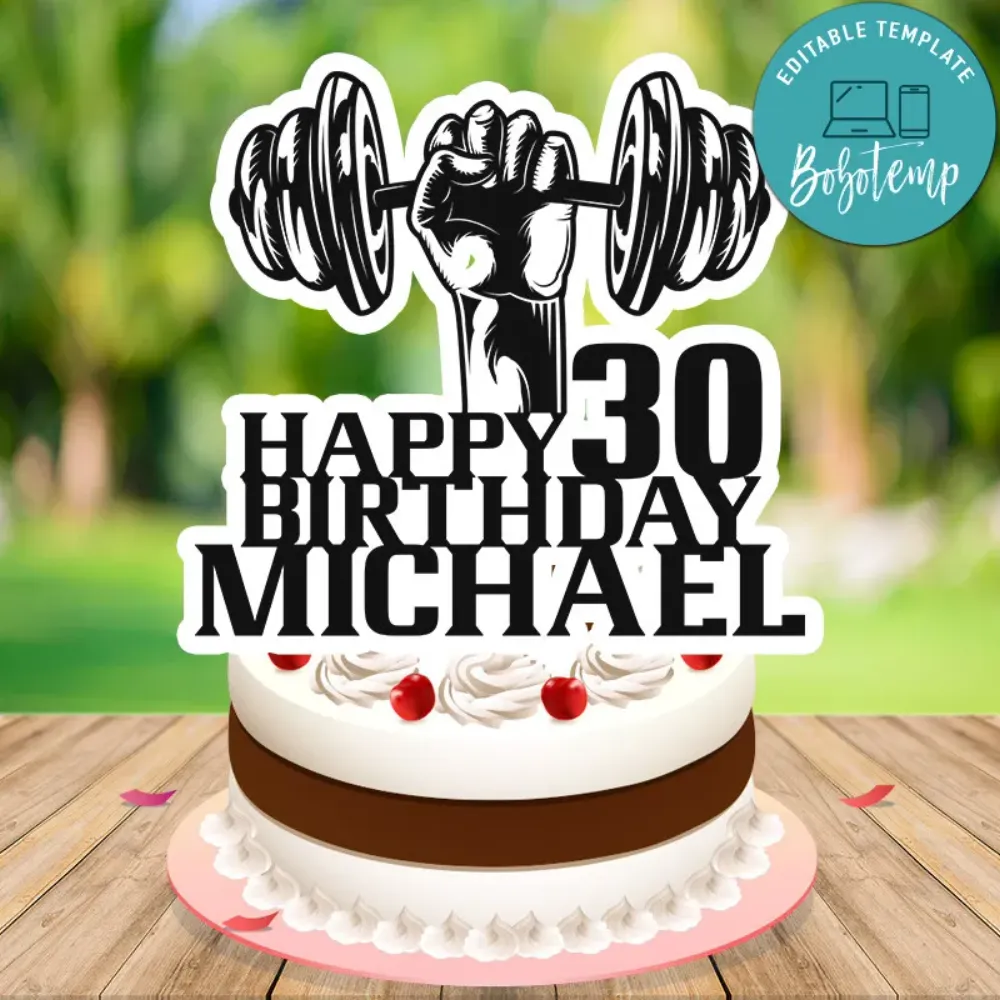 Gym exercise Cake Topper Customizable Template DIY | Bobotemp