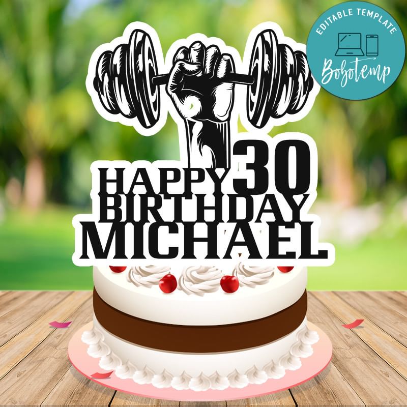Gym exercise Cake Topper Customizable Template DIY | Bobotemp