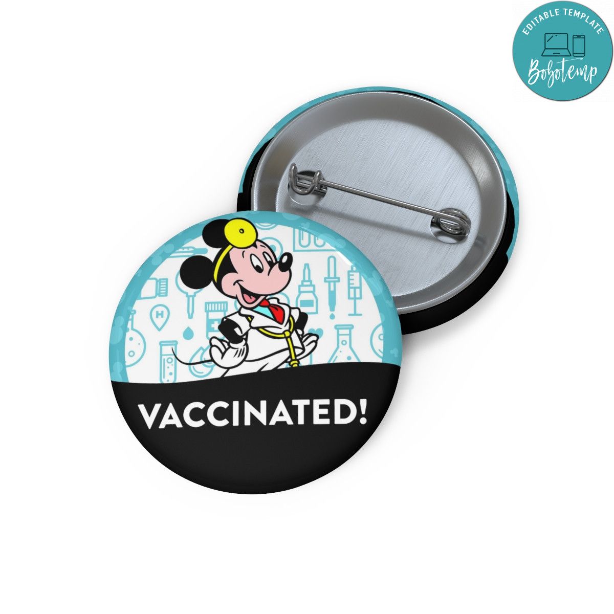 Mickey Mouse Vaccinated Pin Button | Bobotemp