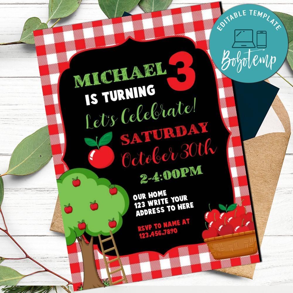 Apple picking Invitation Customizable Template DIY | Bobotemp
