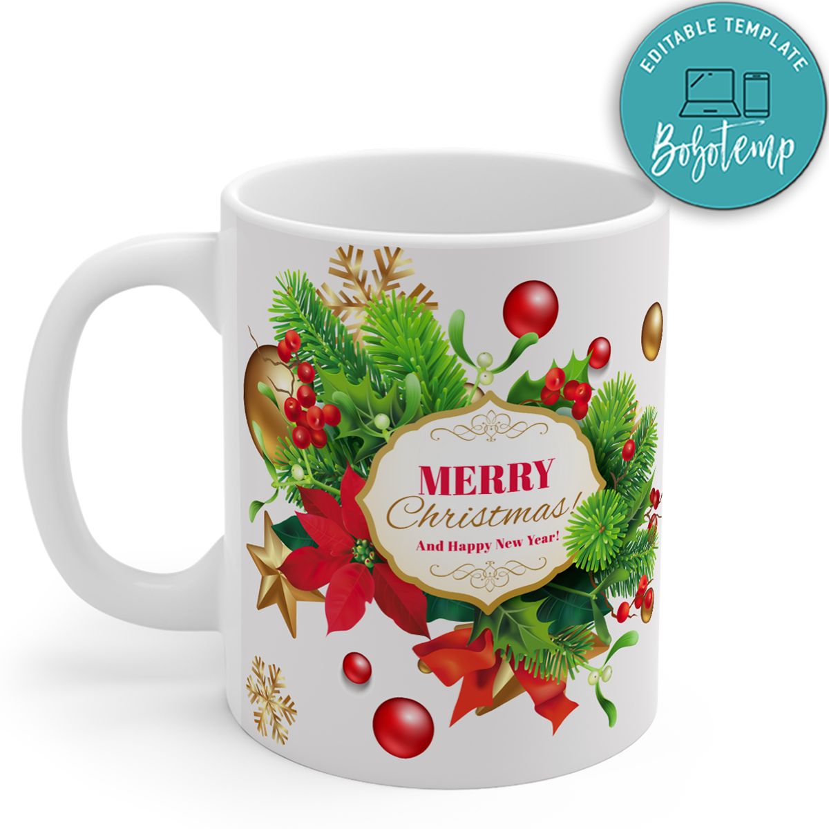 Merry Christmas And Happy New Year Mug 11oz | Bobotemp