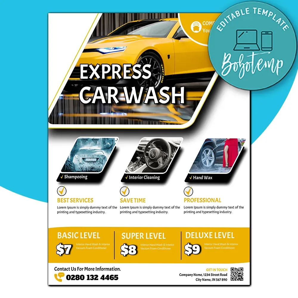 Express Car Wash Services Flyer Template Instant Download | Bobotemp