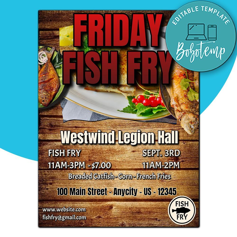 Friday Fish Fry Flyer Template Instant Download Createpartylabels
