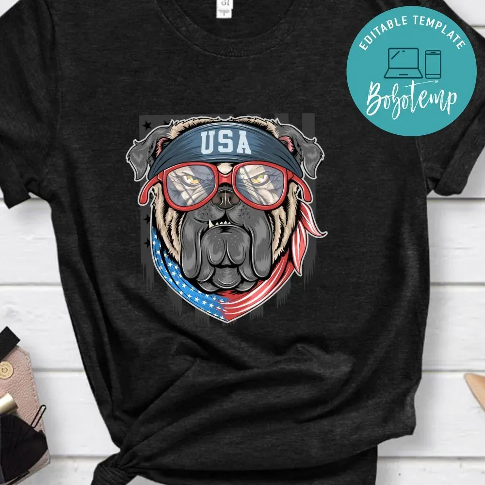 Bull Dog Usa America Flag With Bandana Shirt | Bobotemp