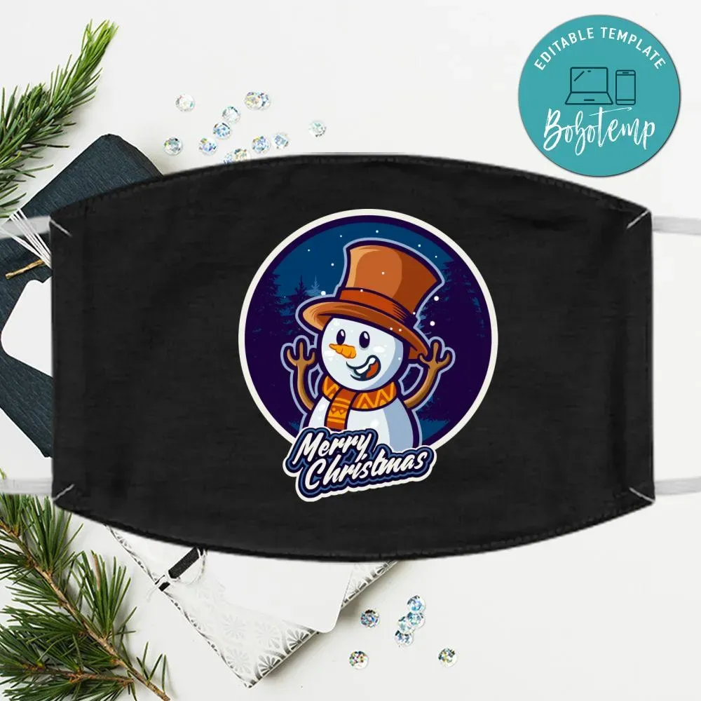 Smiley Snowman In Merry Christmas Face Mask | Bobotemp