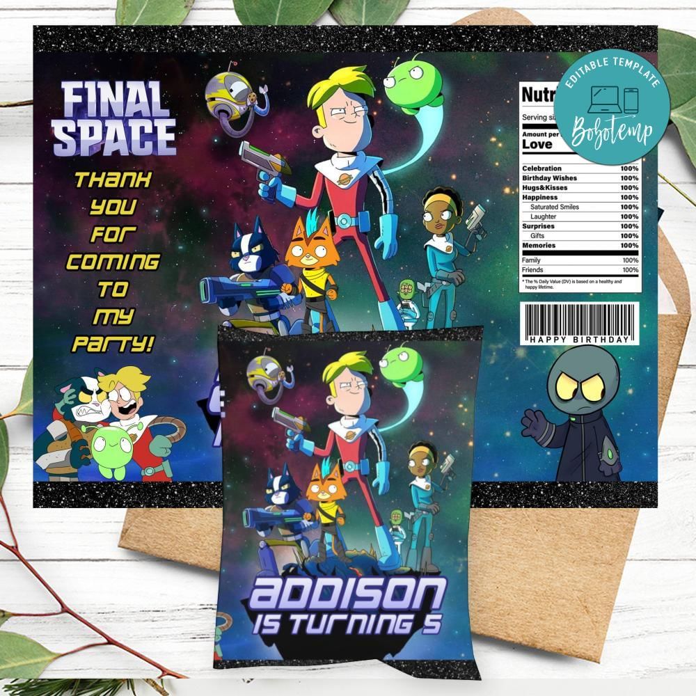 Final Space Birthday Party Chip Bag Digital File DIY | Bobotemp
