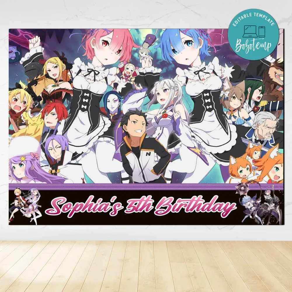 Re:Zero Birthday Backdrop Digital File Template | Bobotemp