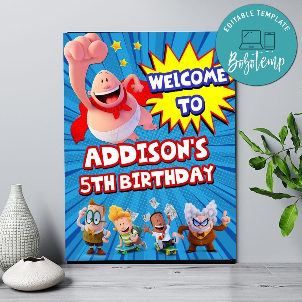 Captain Underpants Birthday Welcome Sign Digital File Printable DIY ...