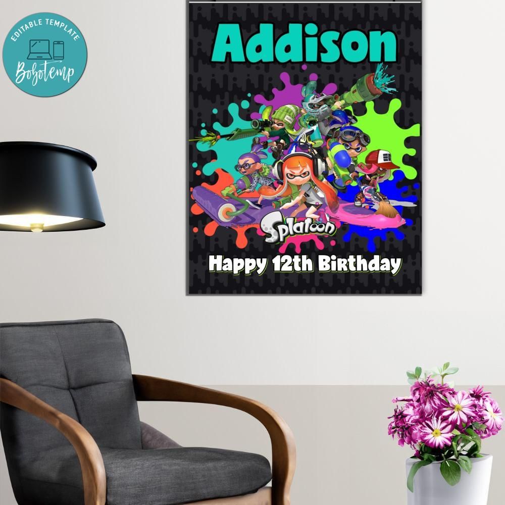 Splatoon Birthday Welcome Sign Digital File Printable DIY | Bobotemp