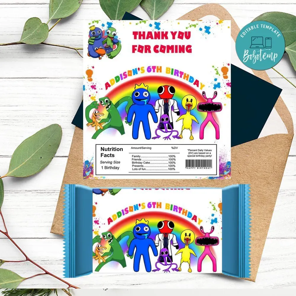 Rainbow Friends Roblox Candy bar Label Customizable Template DIY | Bobotemp