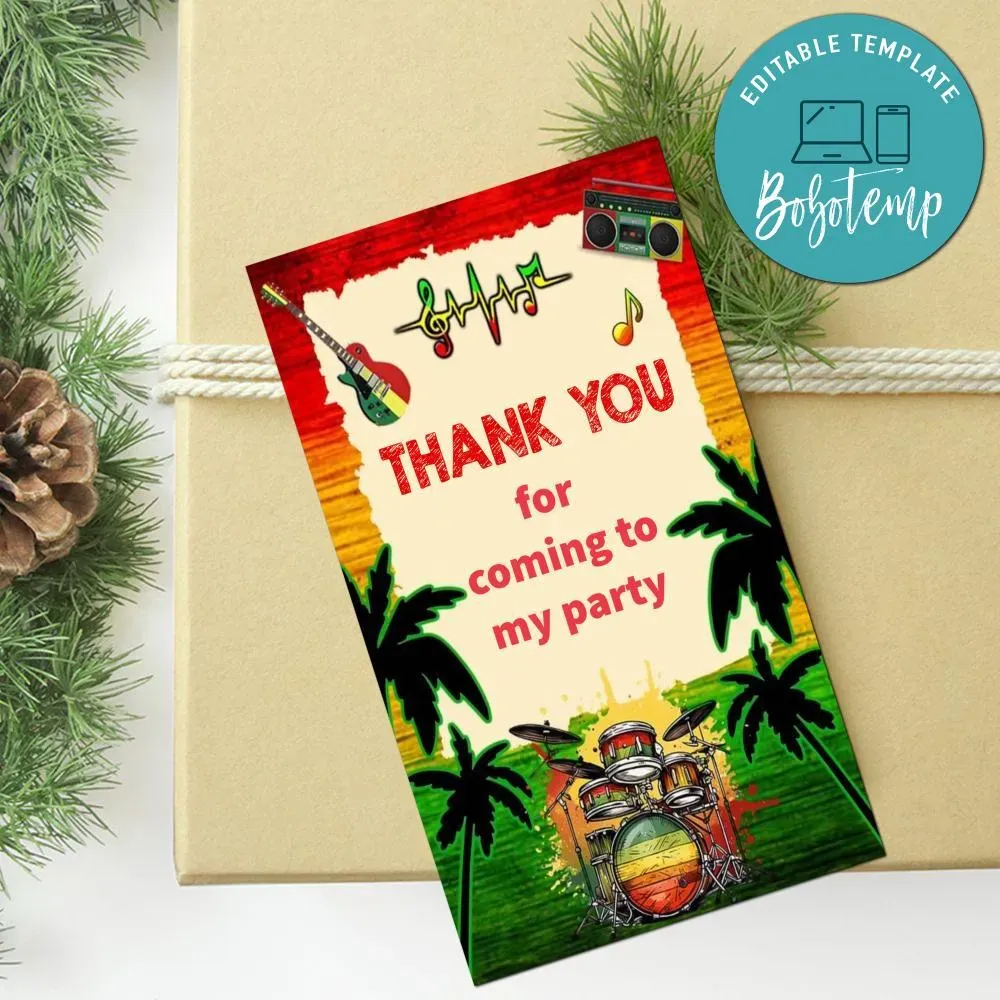 Reggae Thank You Tag Customizable Template | Bobotemp