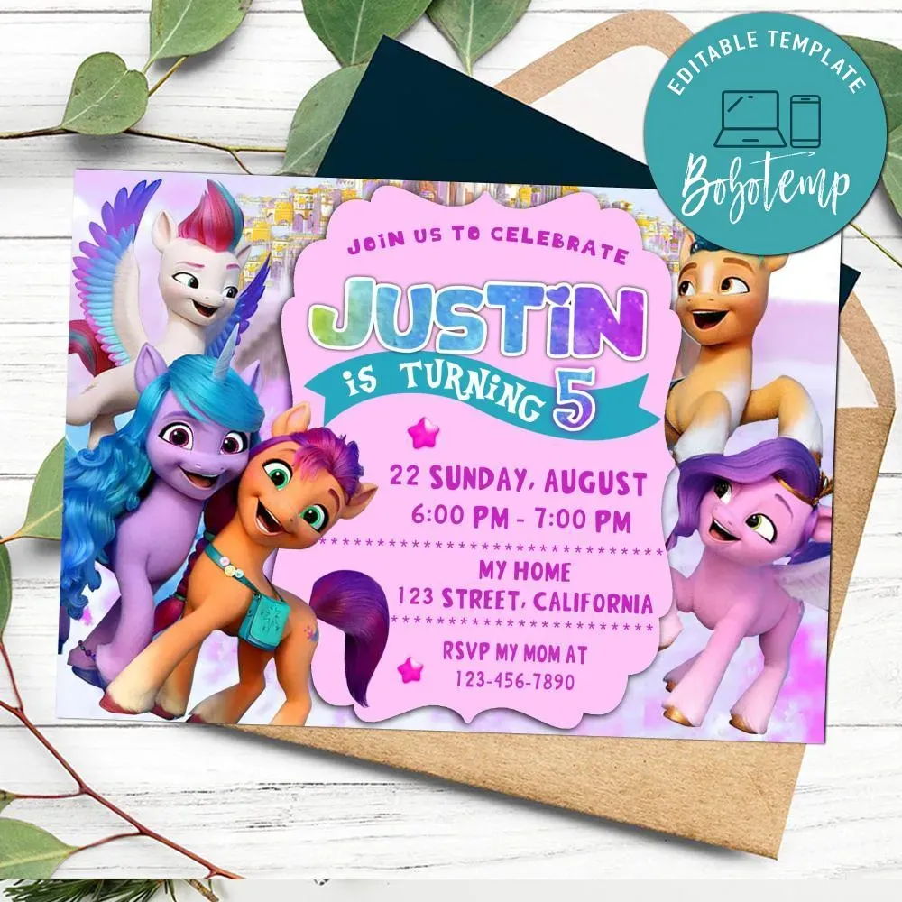 Little Pony New Generation Birthday Invitation Customizable DIY | Bobotemp