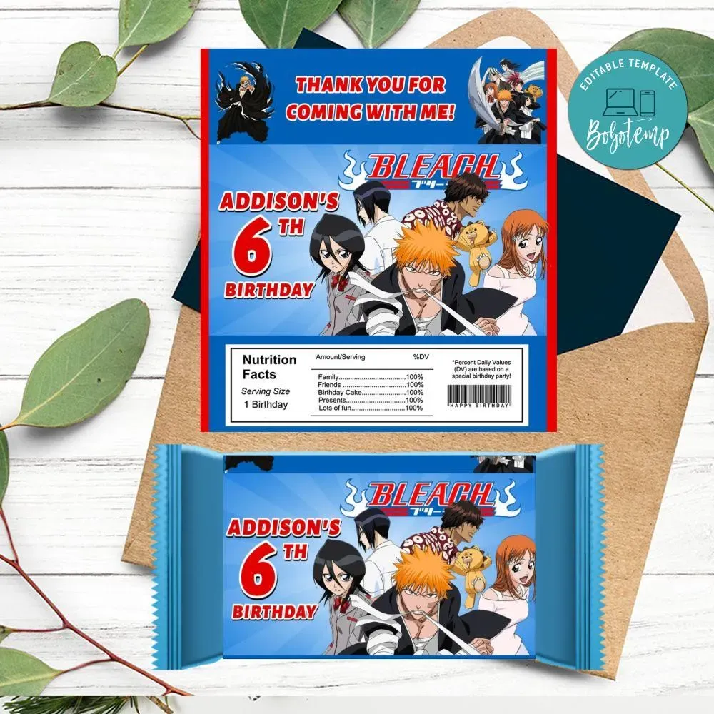 Bleach anime Candy bar Label Customizable Template DIY | Bobotemp