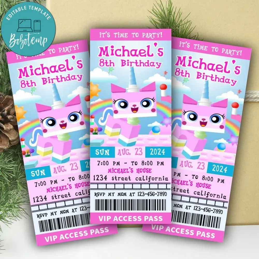 Unikitty Ticket Invitation Customizable Template | Bobotemp