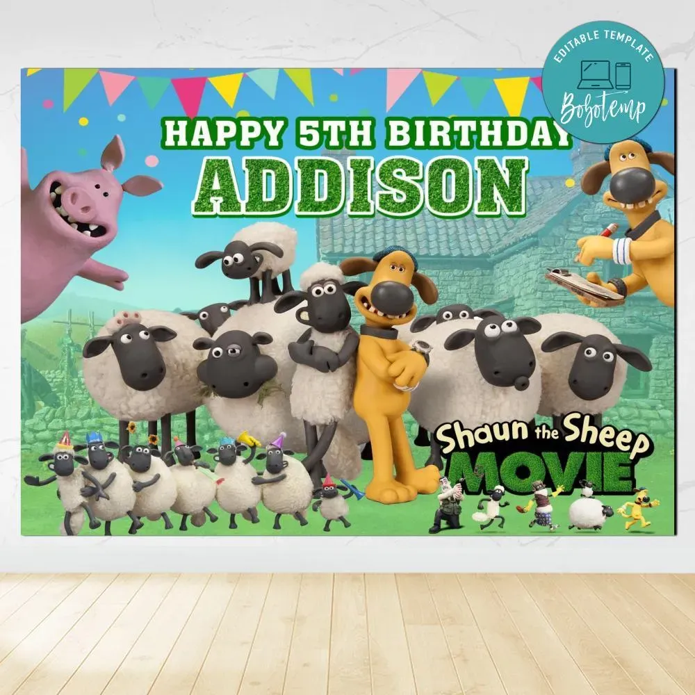 Shaun the Sheep Birthday Backdrop Digital File Template | Bobotemp