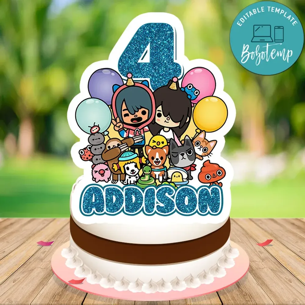 Toca Boca Birthday Cake Topper Template Printable Createpartylabels