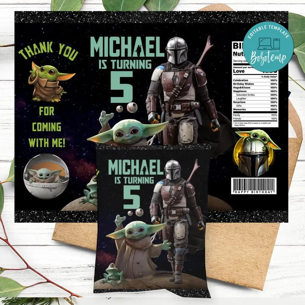 Mandalorian Birthday Chip Bag Digital File Printable | Bobotemp