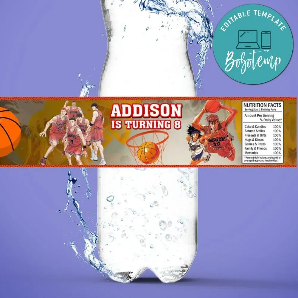 Slam dunk Birthday Water Bottle Label Template | Bobotemp