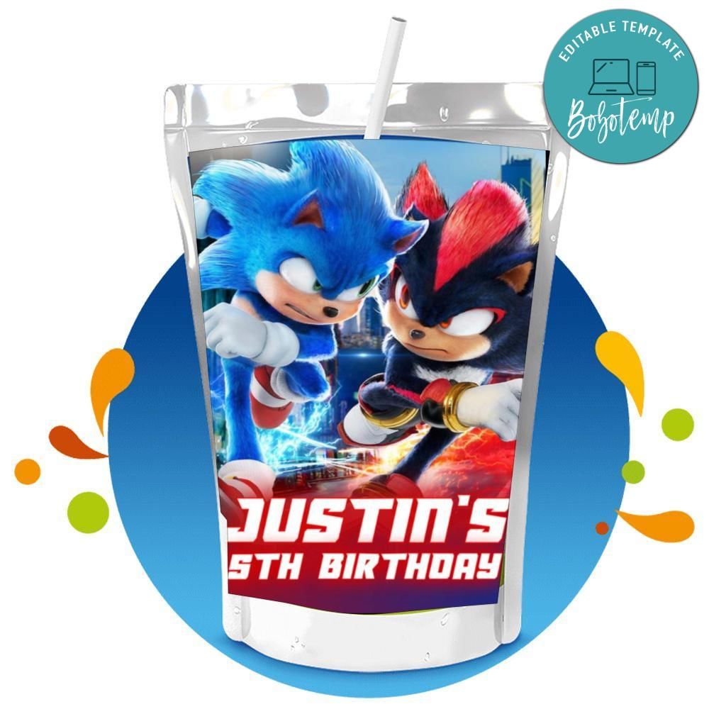 Sonic 3 Capri Sun Birthday Digital File Printable | Bobotemp Shop
