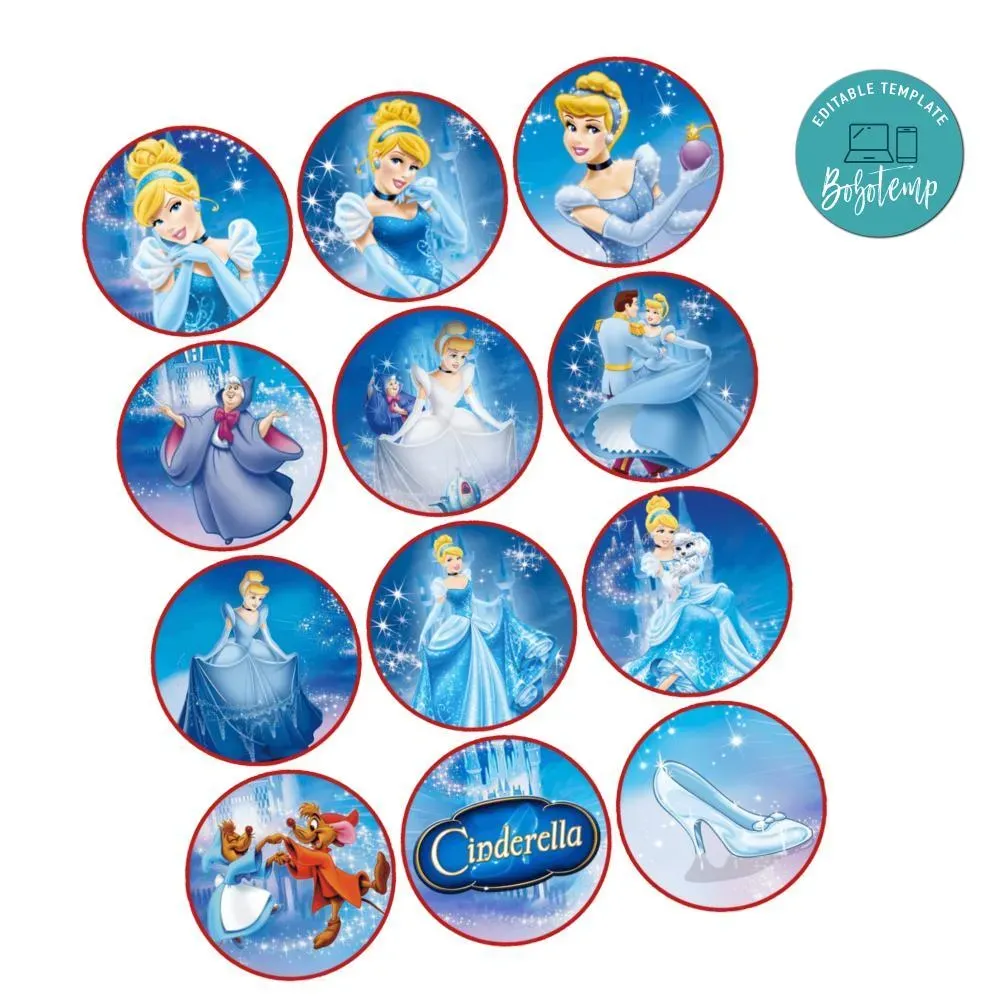 Cinderella Cupcake Toppers Template Printable Instant Download Bobotemp