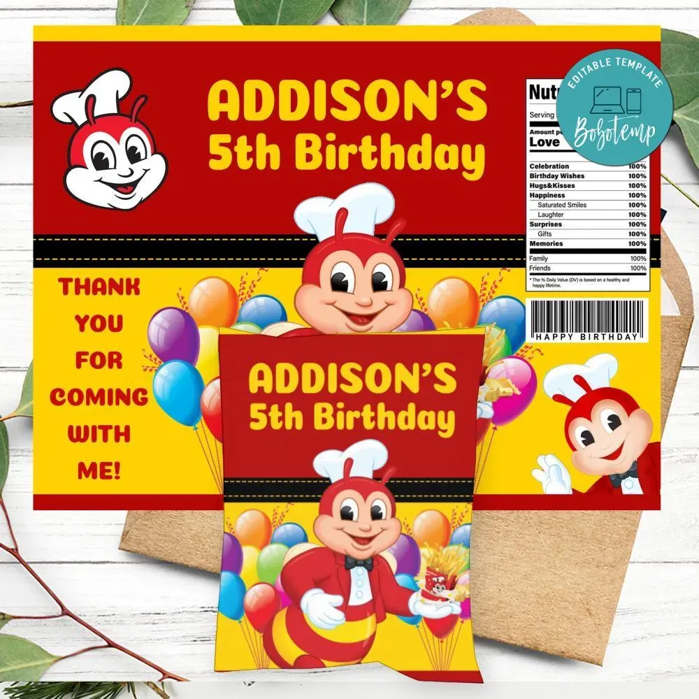 Jollibee Birthday Party Chip Bag Digital File DIY | Bobotemp