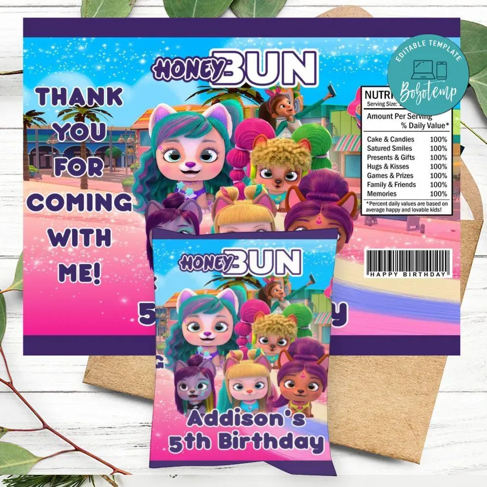 I Love Vip Pets Birthday Honey Buns Snack Bag Label Customizable | Bobotemp