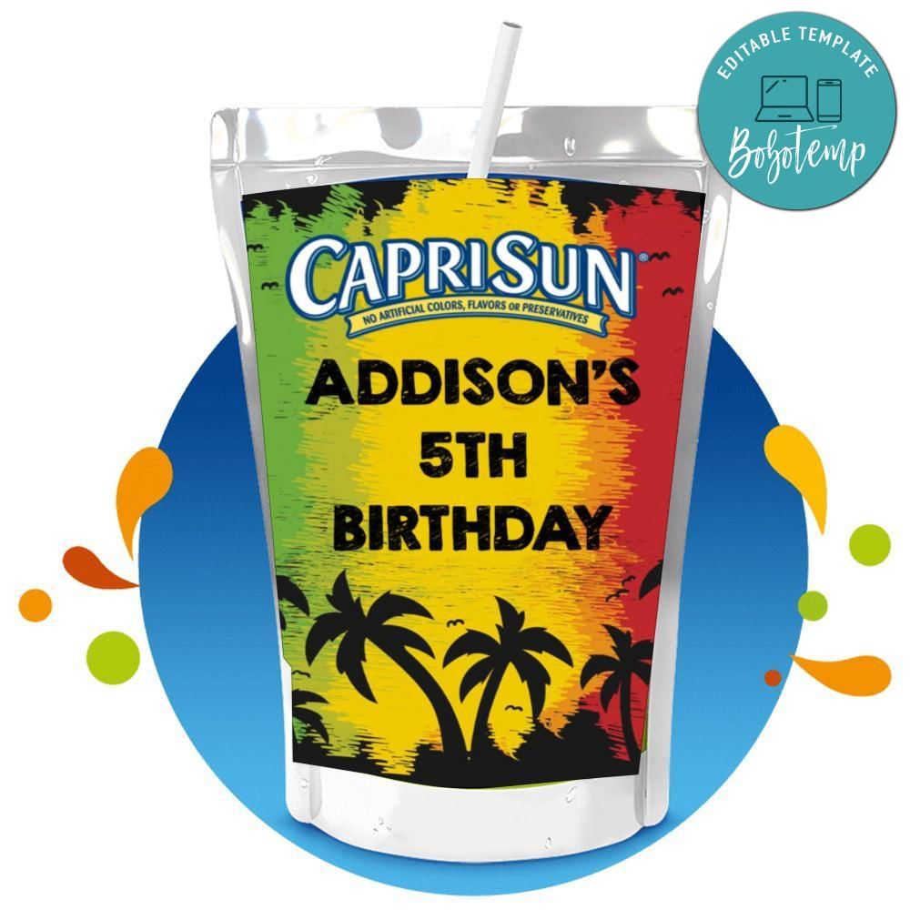 Jamaican Capri Sun Birthday Digital File Printable Createpartylabels