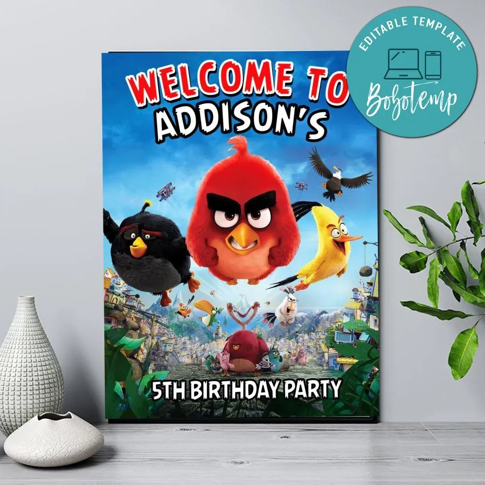 Angry Birds Birthday Welcome Sign Digital File Printable DIY | Bobotemp
