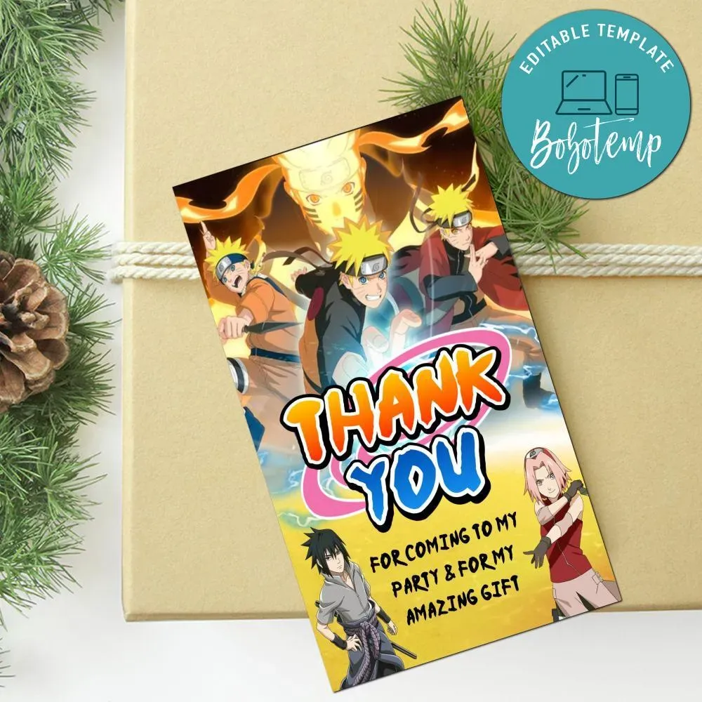 Naruto shippuden Thank you tag Customizable Template DIY | Bobotemp