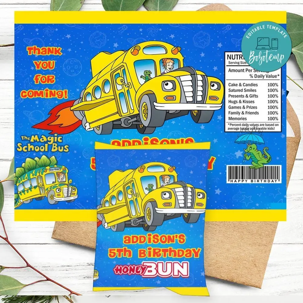 Magic School Bus Birthday Honey Buns Snack Bag Label Customizable ...