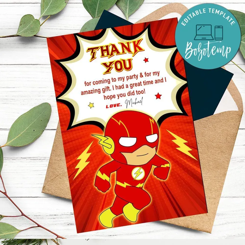 Flash Baby Thank You Card Customizable Template DIY | Bobotemp