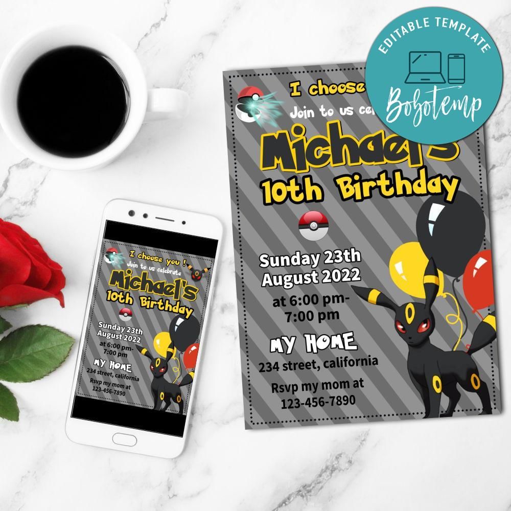Umbreon Invitation Customizable Template DIY | Bobotemp