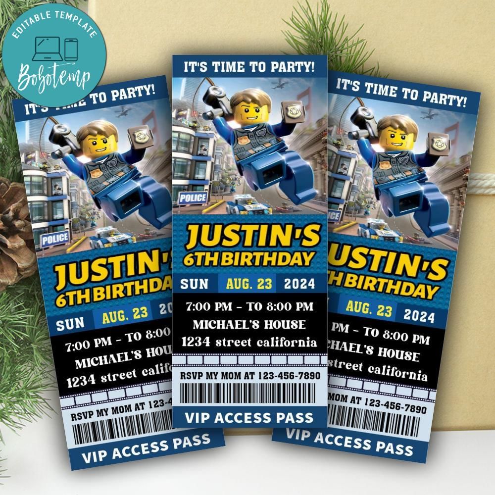 Lego City Ticket Invitation Customizable Template | Bobotemp