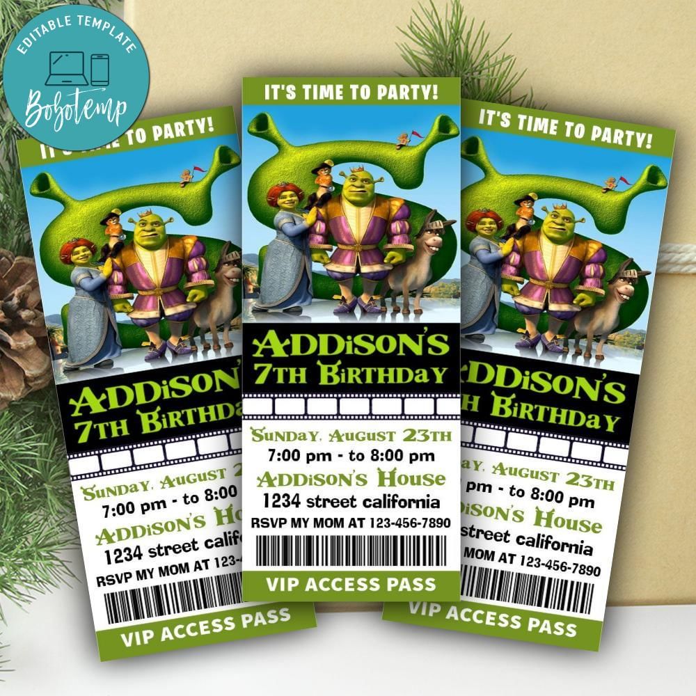 Shrek Ticket Invitation Customizable Template | Bobotemp