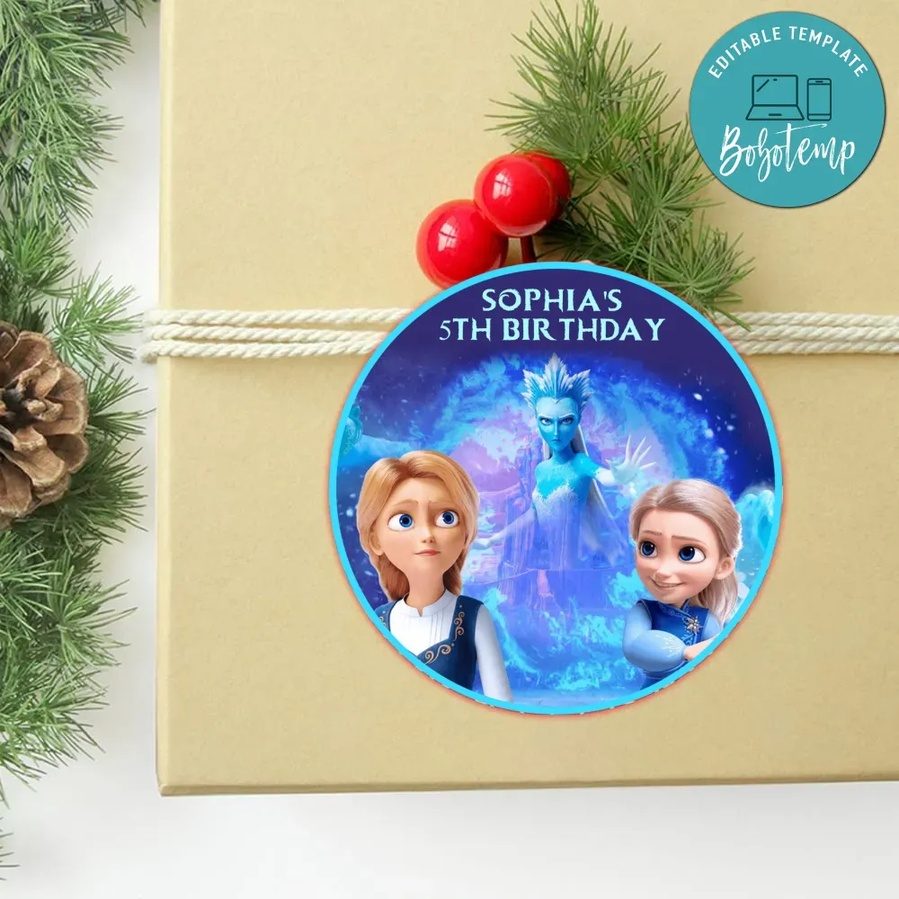 The Snow Queen And The Princess Circle Sticker Template Customizable ...