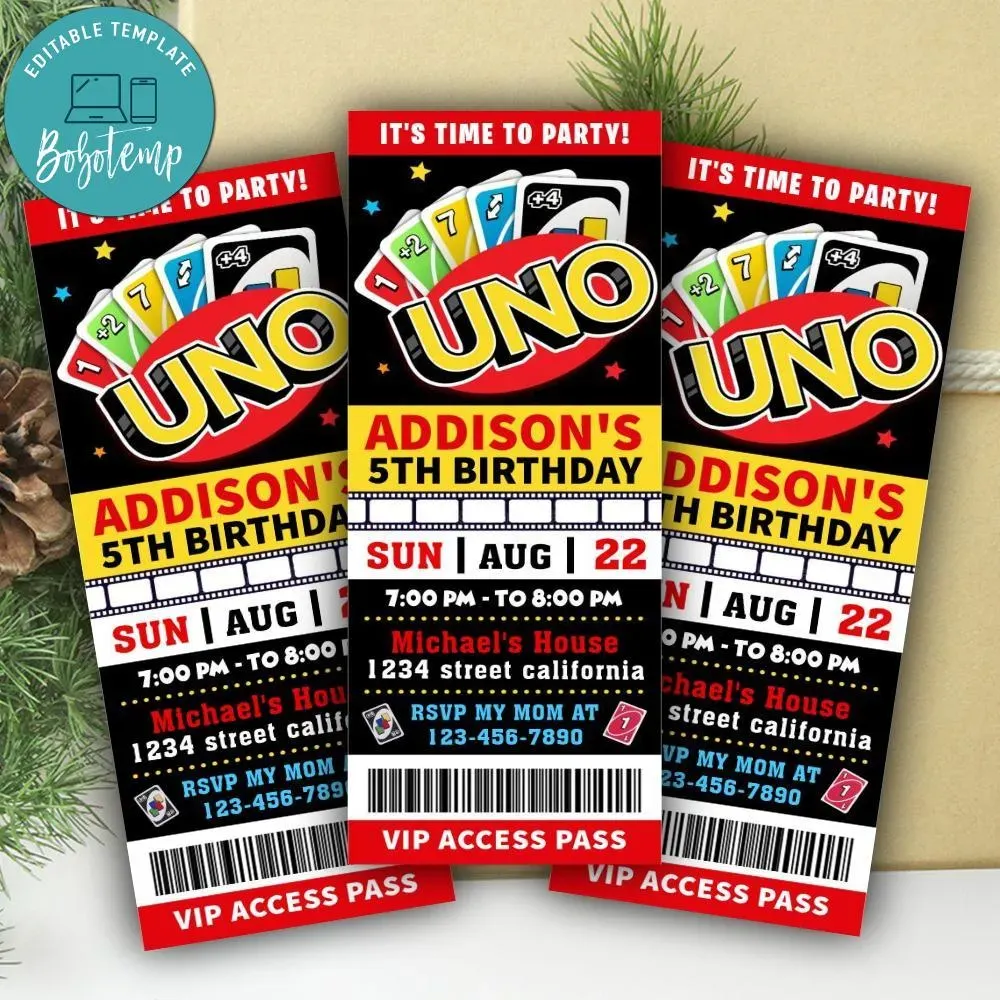 Uno Ticket Invitation Customizable Template | Bobotemp