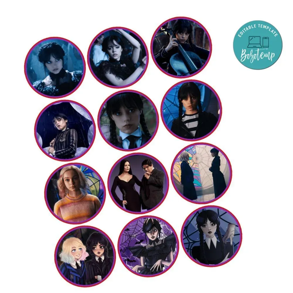 Wednesday Cupcake Toppers Template Printable Instant Download | Bobotemp