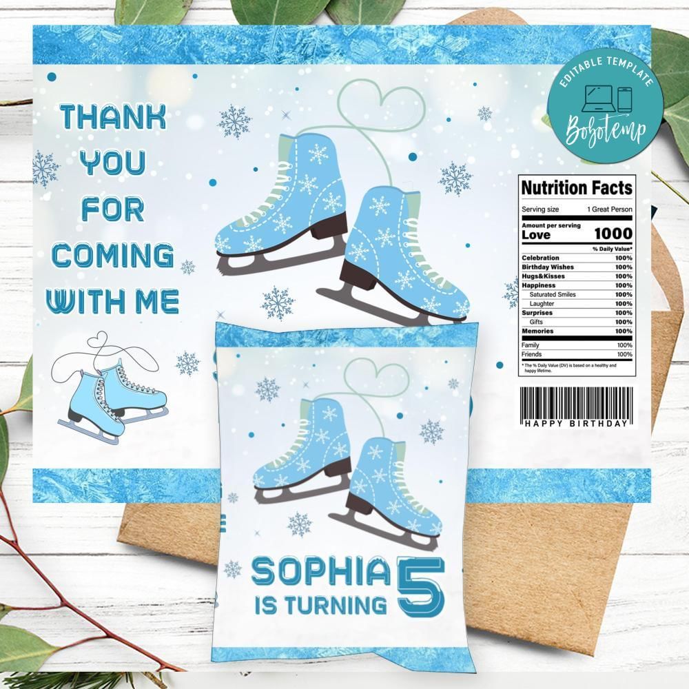 Ice Skating Birthday Party Chip Bag Digital File DIY | Bobotemp