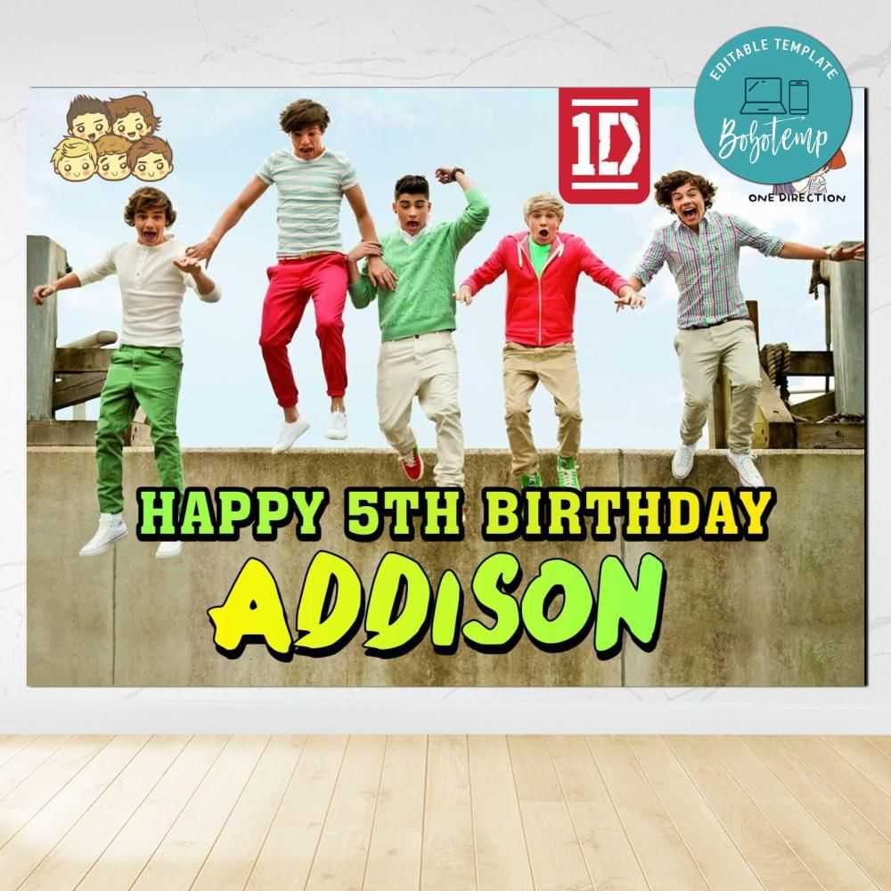 One Direction Birthday Backdrop Digital File Template | Bobotemp