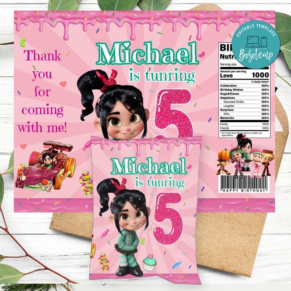 Vanellope Birthday Chip Bag Digital File Printable | Bobotemp