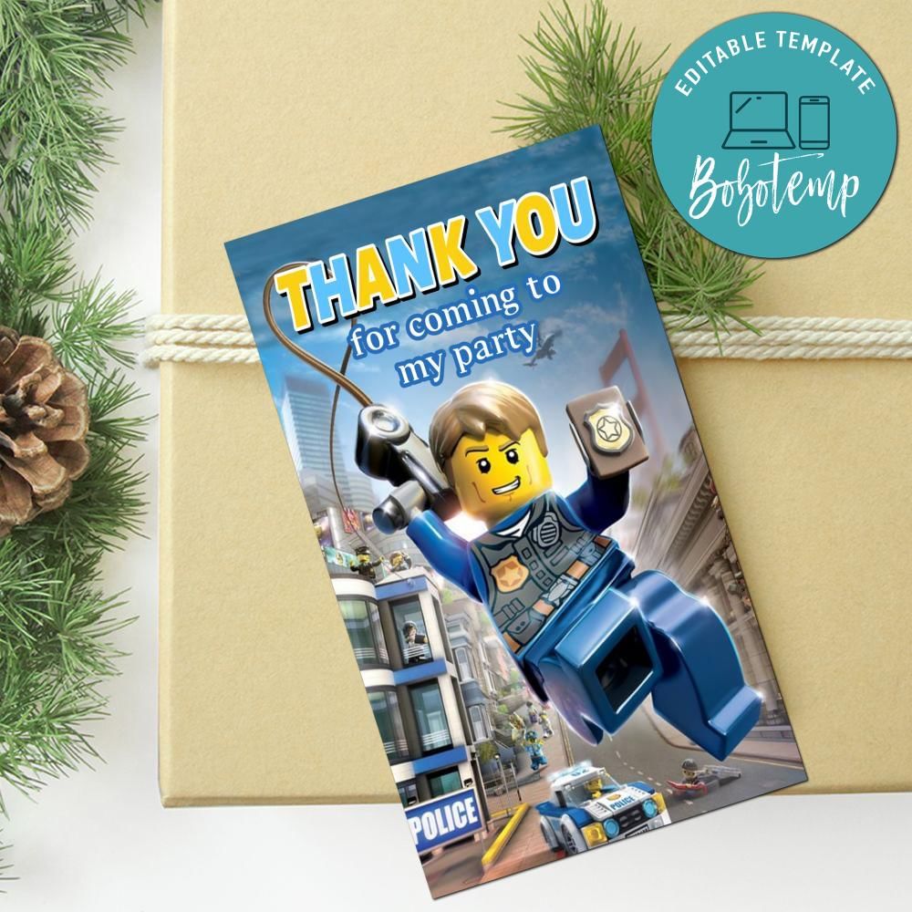 Lego City Thank You Tag Customizable Template | Bobotemp