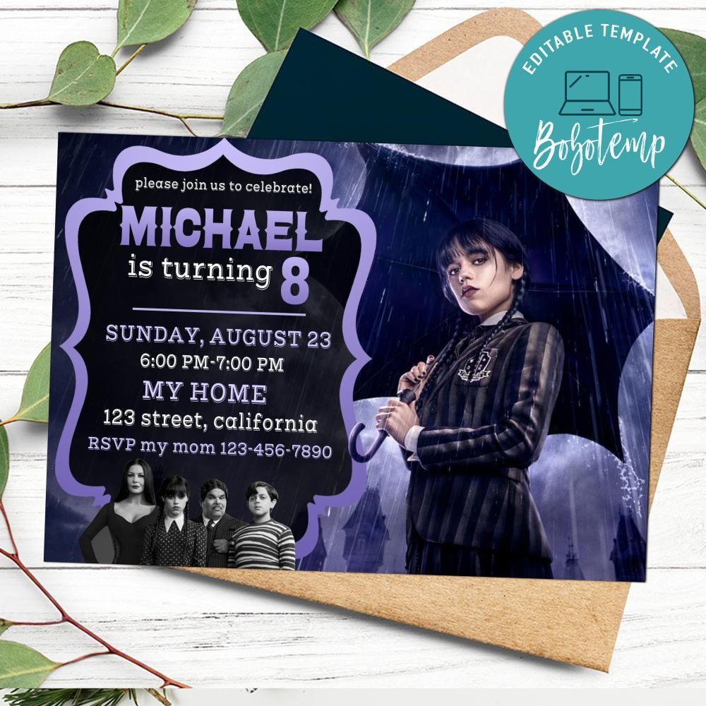 Wednesday Invitation Customizable Template DIY Bobotemp