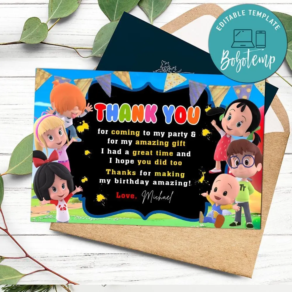 Cleo And Cuquin Thank You Card Customizable Template DIY | Bobotemp